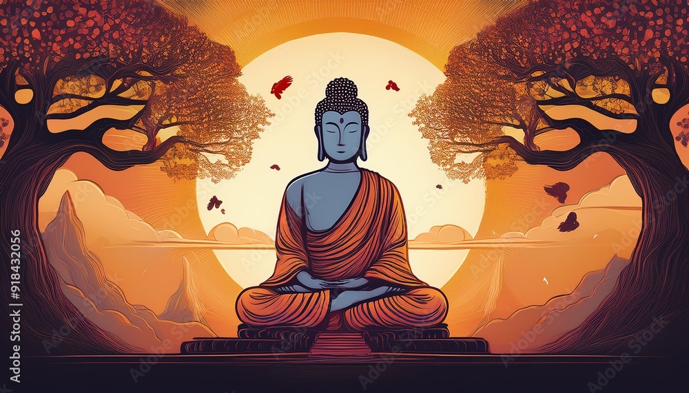 Buddha’s Enlightenment conceptual illustrated with Artistic ...