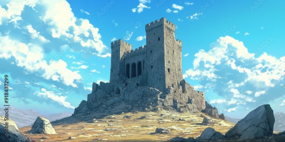 Deserted Ancient Castle on a Hill: A Solitary Anime-Style Fortress ...