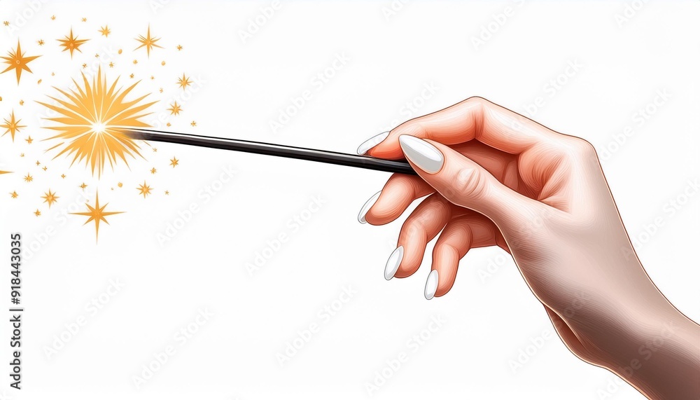 Witch Wizard Hand Holding Magic Wand Symbol Cartoon Illustration Vector ...