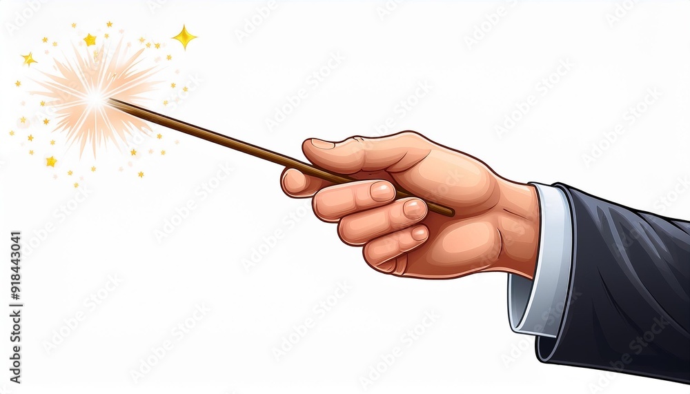 Witch Wizard Hand Holding Magic Wand Symbol Cartoon Illustration Vector ...