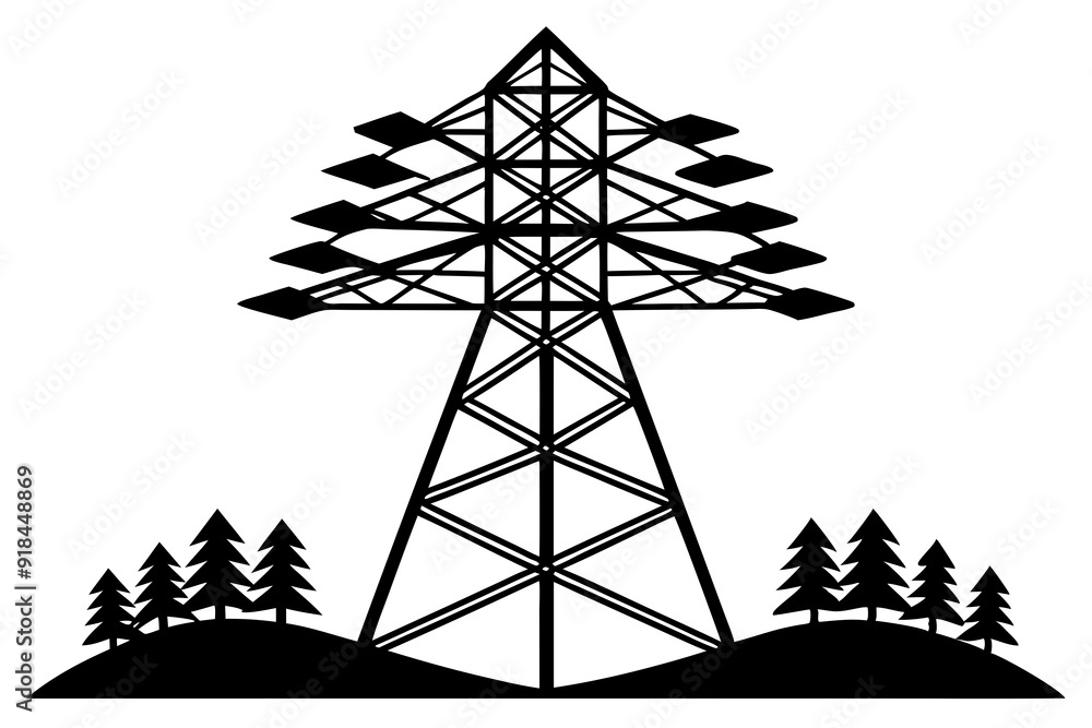 power tower black silhouette illustratuin,Electrical Towers, Power ...