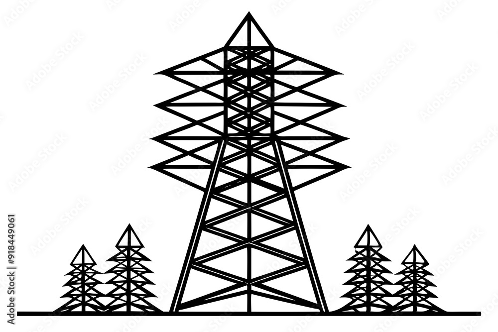 power tower black silhouette illustratuin,Electrical Towers, Power Towers black on white. Vector ...