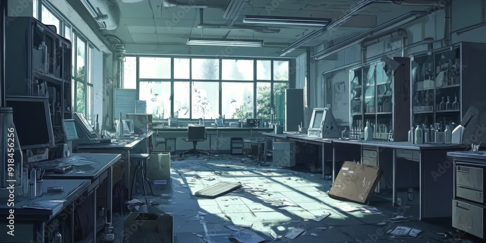 Abandoned Laboratory with Scattered Test Tubes and Equipment on the ...