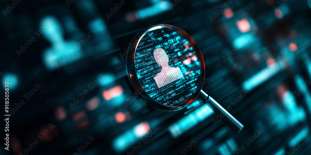 A single human icon within a magnifying glass, glowing and distinct ...