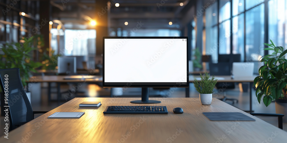 A blank form on a desktop monitor, placed in a bright and modern office ...