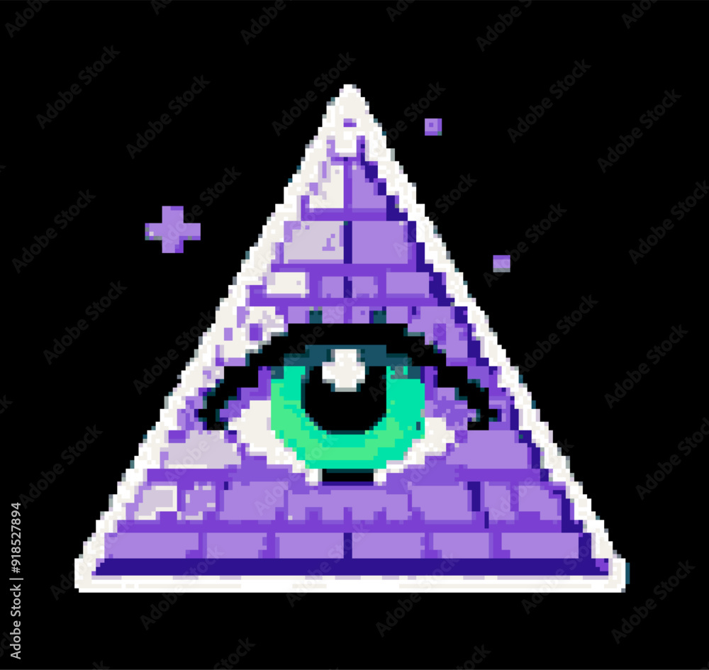 Pixel art of a masonic esoteric pyramid with Eye of Providence. 8-Bit ...