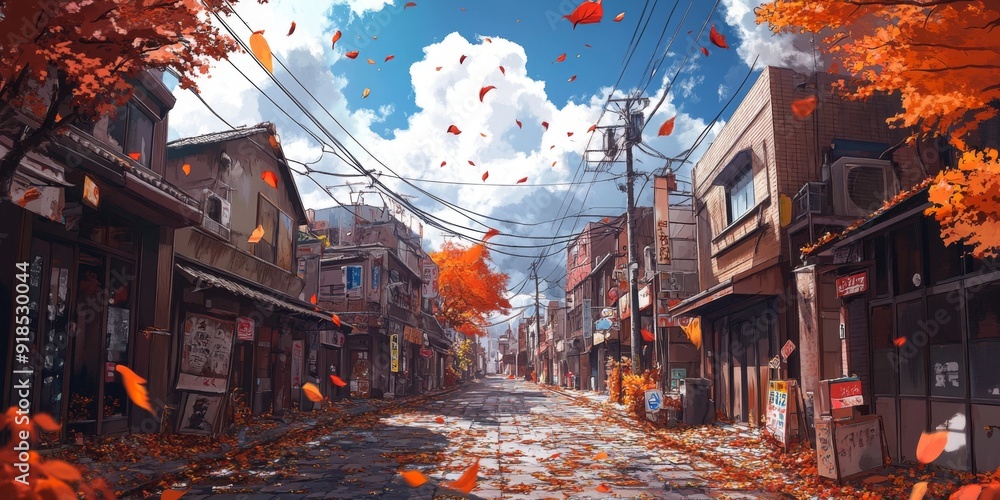 Deserted Townscape: An Anime-Style Illustration of an Abandoned City ...