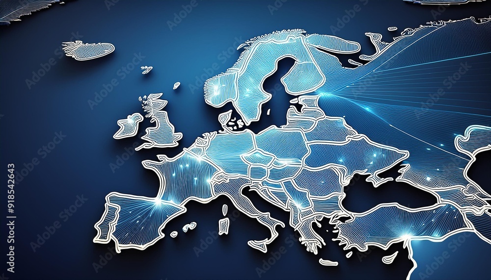 Ilustrace „abstract map of europe formed by glowing network connections ...