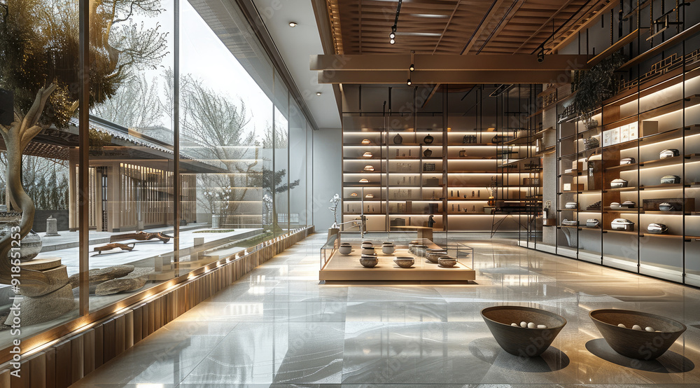 The spatial design scheme of the tea exhibition hall includes the ...