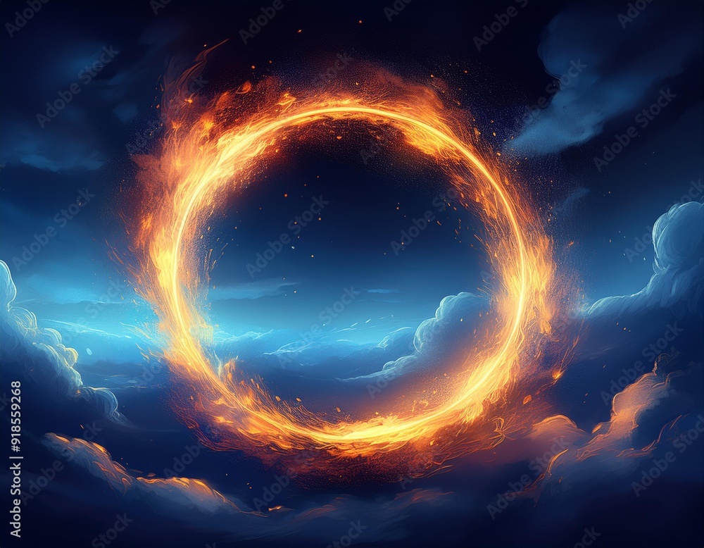 Ring of fire in the sky with dark blue clouds concept background design ...