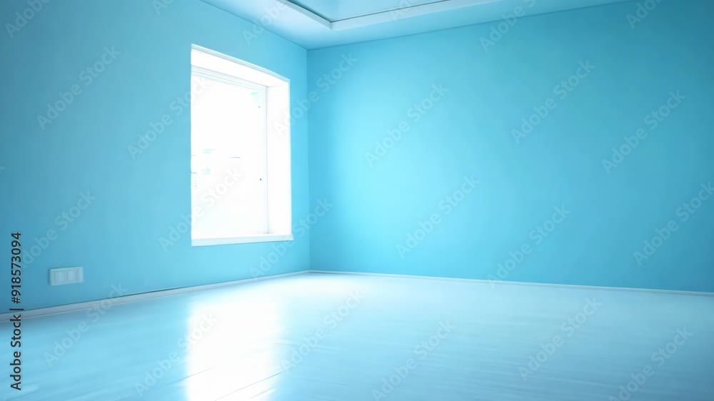 blank clean empty blue room with natural light from window with ...