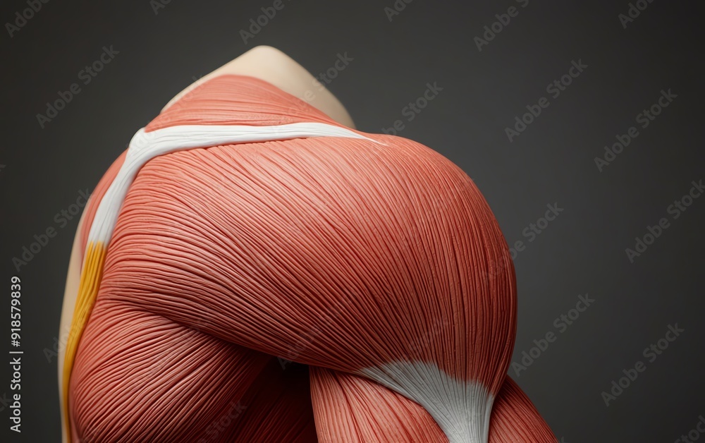 Closeup of the deltoid muscle with nerve fibers visible, showing the ...