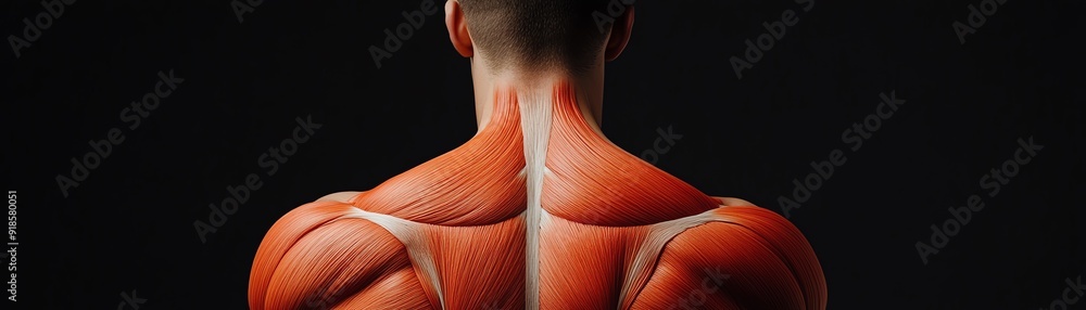 Closeup of the pectoral muscles with nerve fibers running through ...