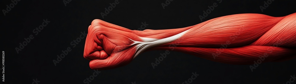 Detailed view of a bicep muscle with visible motor neurons connecting ...