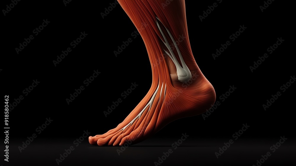 Detailed view of the calf muscle with nerve fibers running along the ...