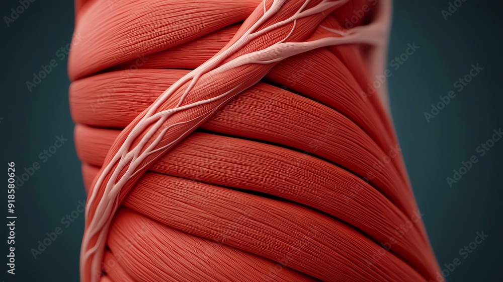 Detailed view of the intercostal muscles with nerves branching through ...