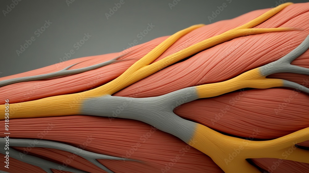 Detailed view of the intercostal muscles with nerves branching through ...