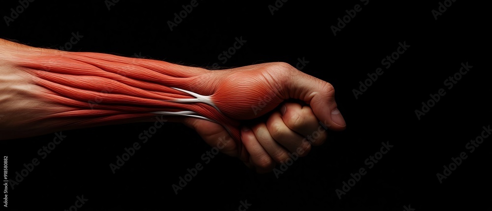 Closeup of a hand gripping with visible tendons and nerves, emphasizing ...