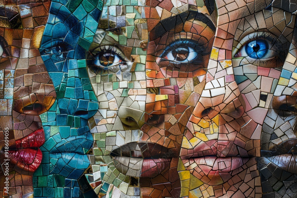 mosaic of many different faces, Generate mosaic of diverse faces, each ...
