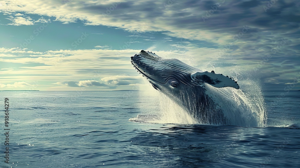 Oceanic Majesty Majestic Whale Breaching in Open Sea Dramatic Splash ...