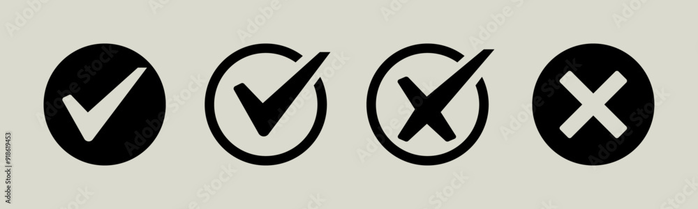 tick mark icon button set check box correct right wrong black buttons ...