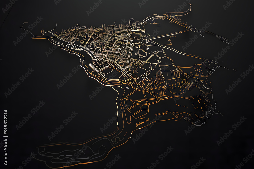 Street map of Monaco on black paper with light coming from top Stock ...