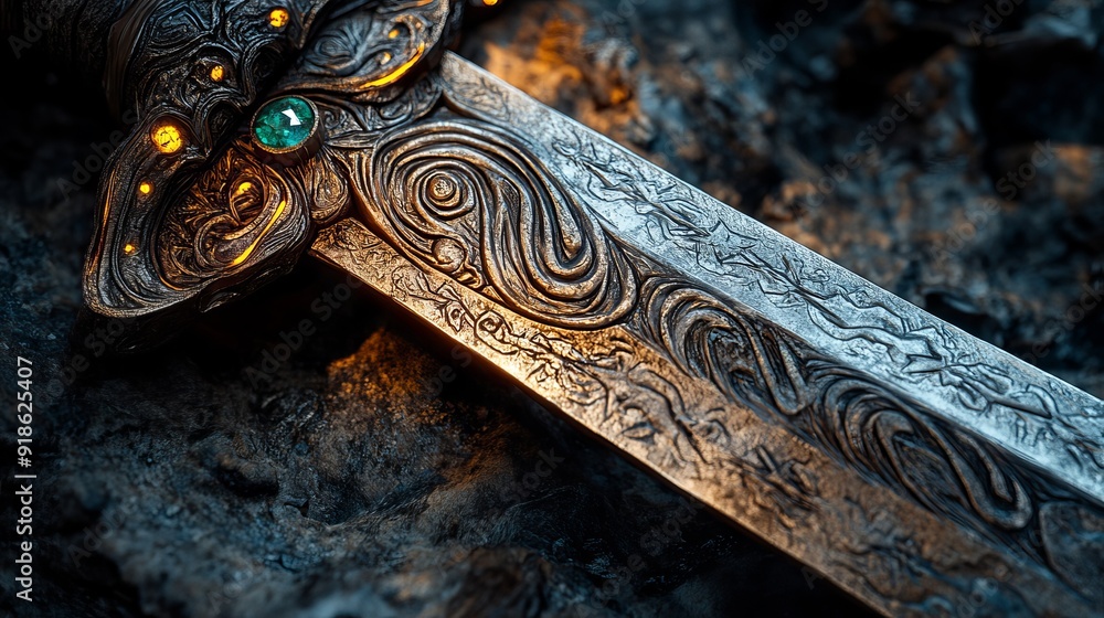 Include intricate details on the sword's hilt and blade. These can be ...