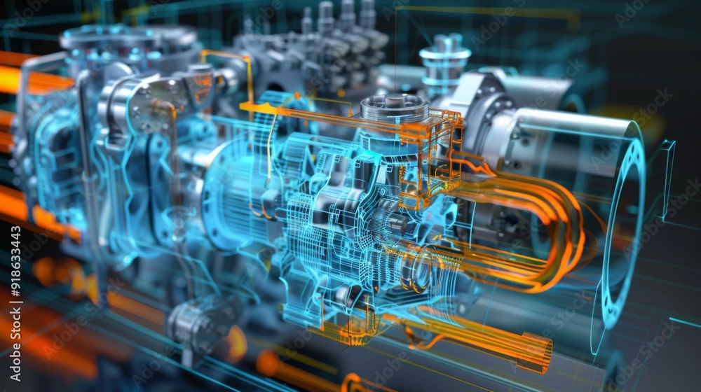 Abstract representation of fluid power engineering with hydraulic ...
