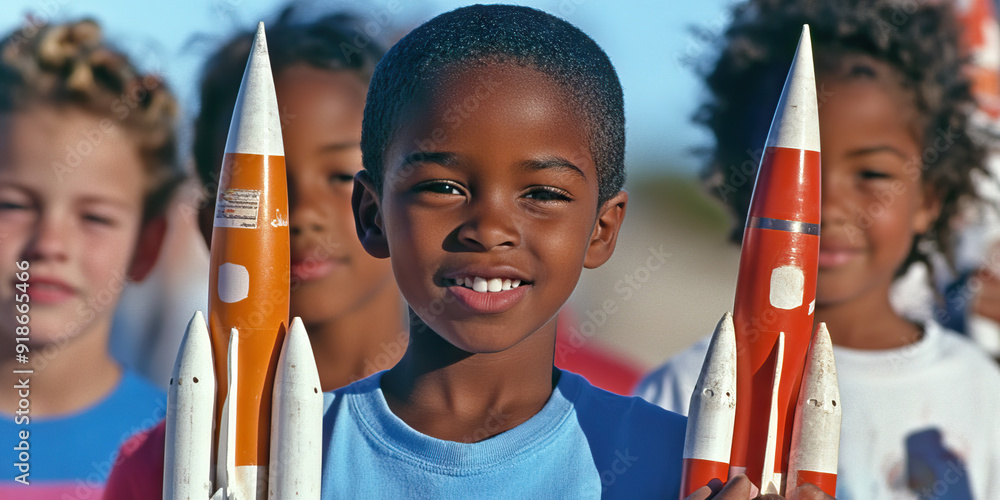 Exploring New Horizons: Children hold up model rockets, eager for the ...