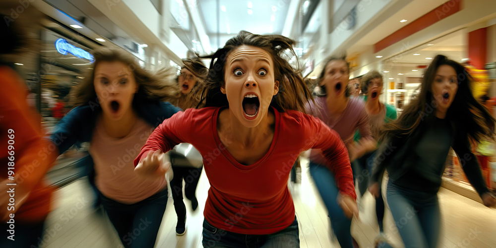 Frenzied Escape from Everyday Terror: A panicked group of people ...