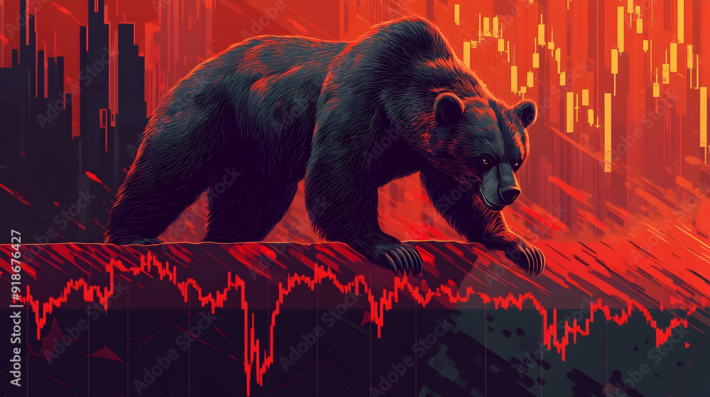 Bear Swiping Downward on Stock Market Graph - An illustration of a ...
