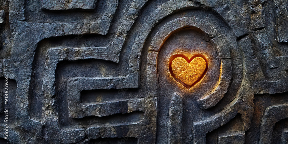 Endless Labyrinths of Love: A maze symbol carved into a weathered stone ...