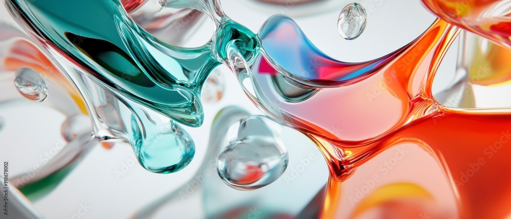 Liquid glass sculptures with bright colors, biomorphic shapes and water ...