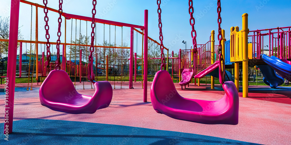 Delightful Pink Playground: A colorful playground with pink swing sets ...