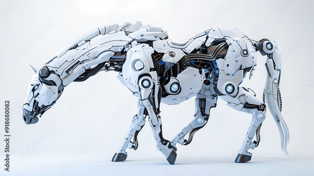 Futuristic robotic horse mecha animal concept design with an intricate ...