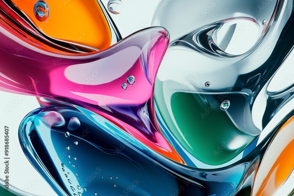 Liquid glass sculptures with bright colors, biomorphic shapes and water ...