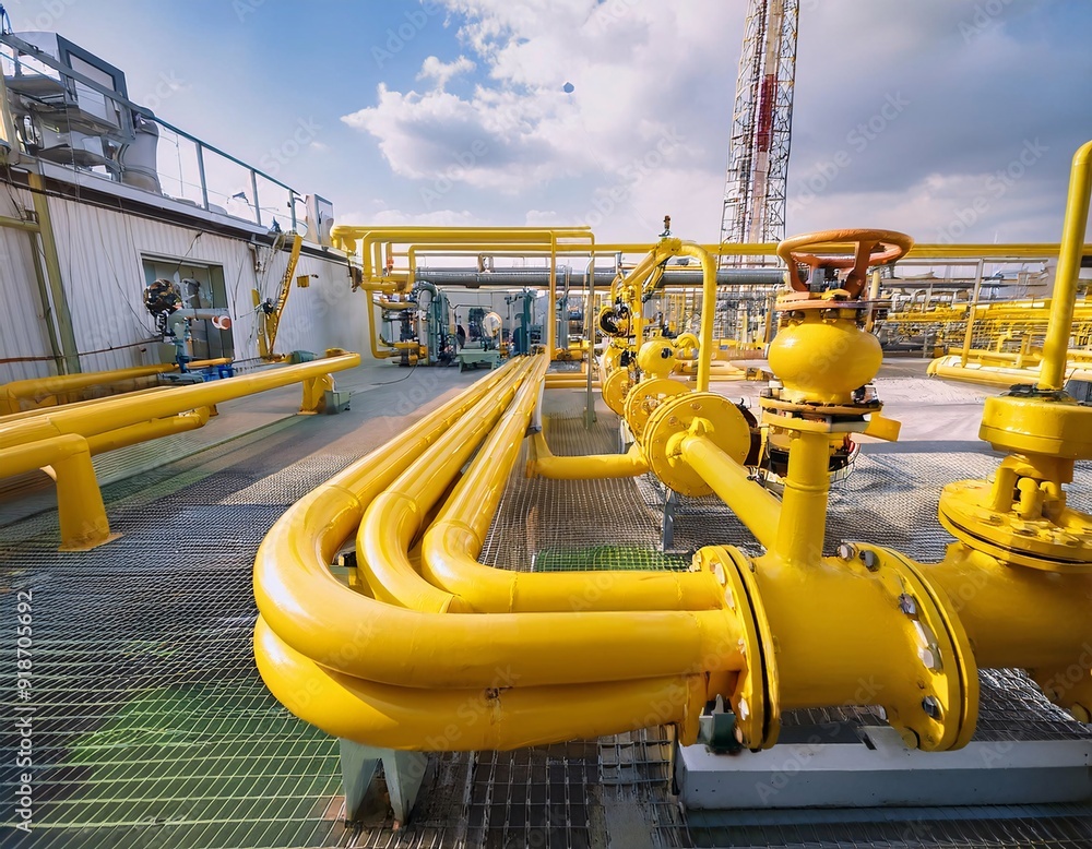 pipes and valves in a gas plant, illustrating the concept of a gas ...