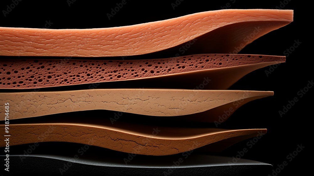 Detailed view of the dermis layer with visible sebaceous glands and ...