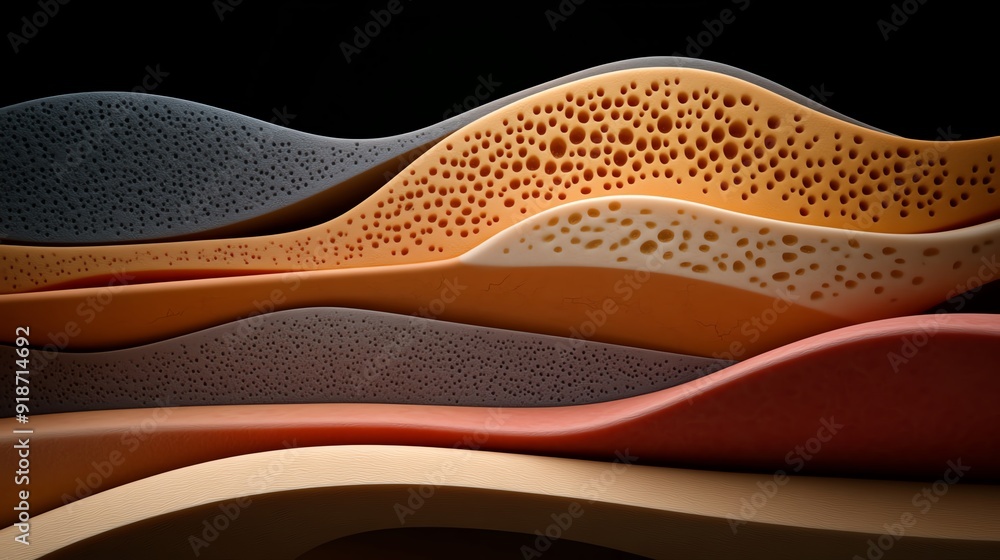 Detailed view of the dermis layer with visible sebaceous glands and ...