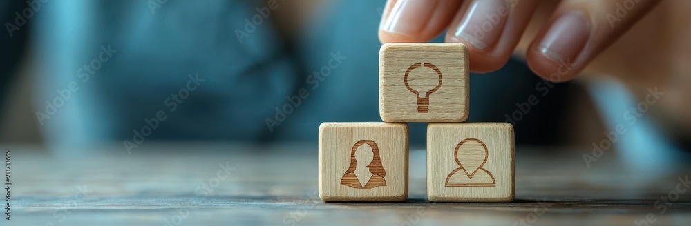 Hand Placing Three Wooden Blocks in Stack, Featuring Gender Symbols and ...