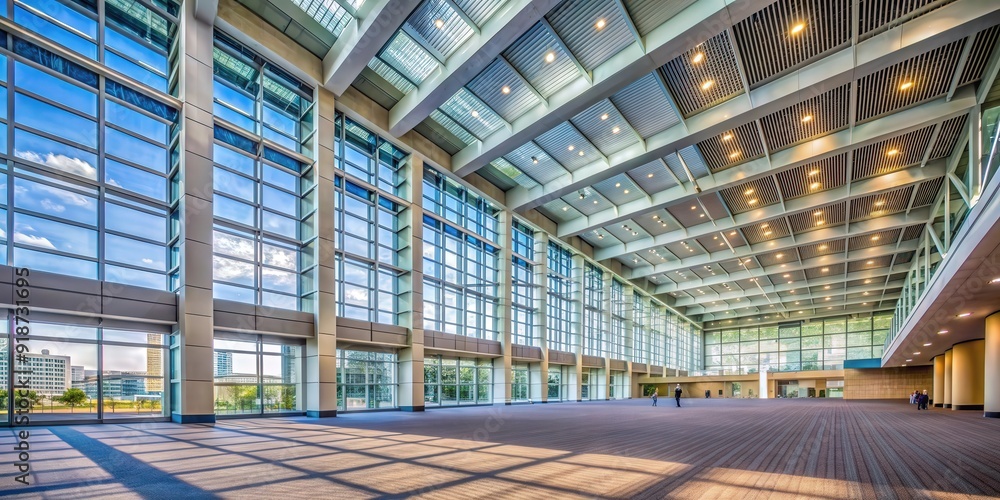 Architectural details of convention center building with natural light ...