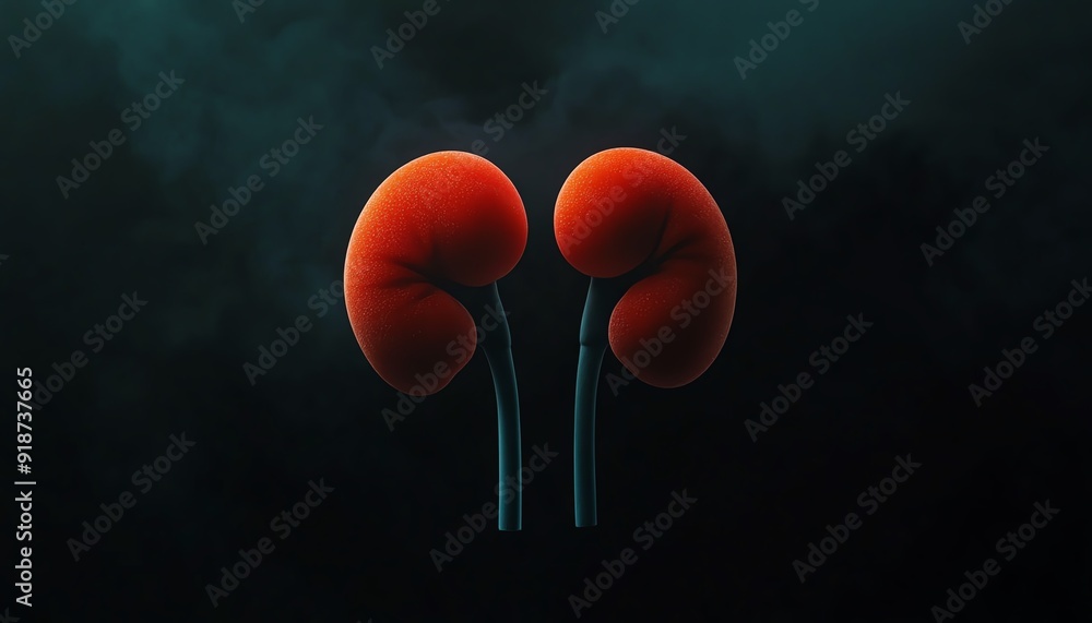 Closeup of the adrenal glands atop the kidneys, with surrounding muscle ...