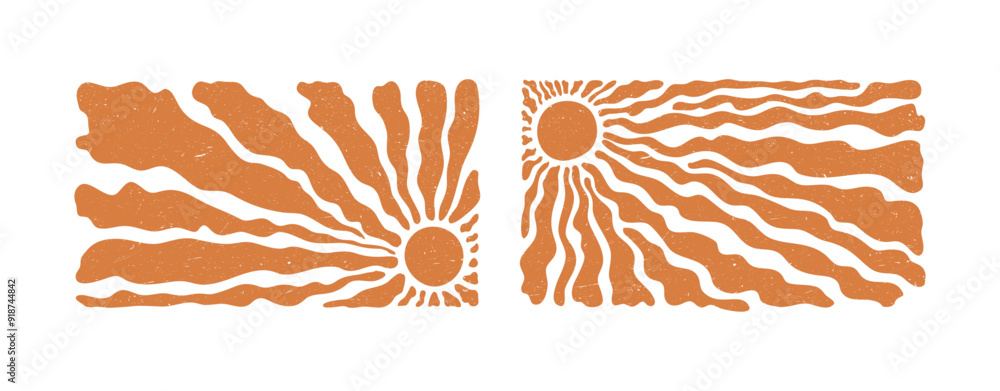 Groovy retro abstract sun backgrounds. Organic doodle shapes in trendy ...