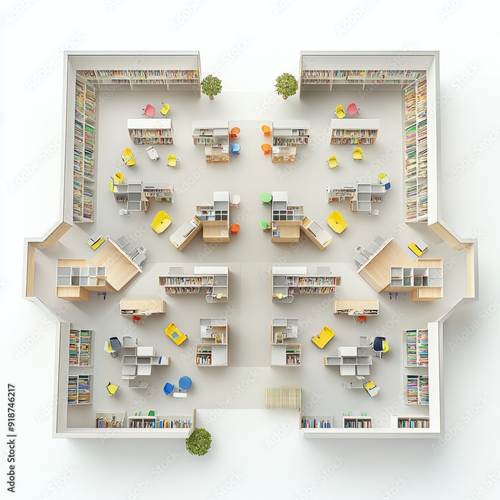 3D Render of a school featuring a library, computer labs, and multiple ...