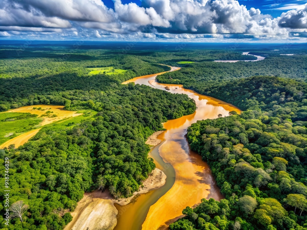 Aerial view of ravaged Amazon rainforest in Brazil, where illegal gold mining has led to ...
