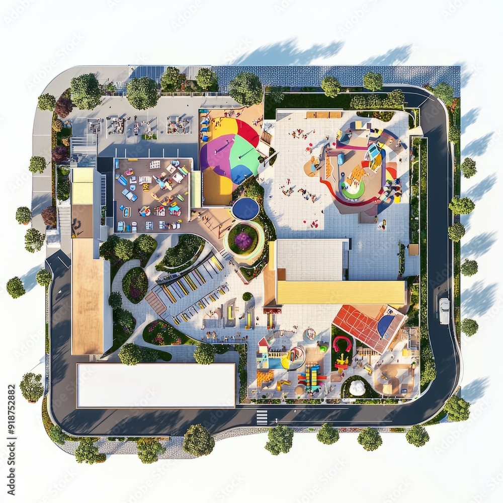 3D Render of a regional mall with a mix of anchor stores, a children's ...