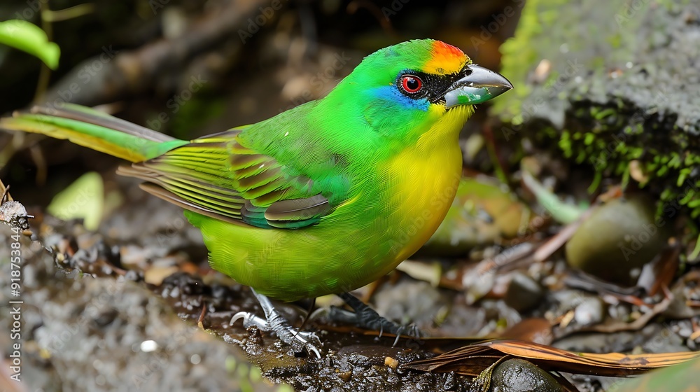 Paradise Tanager Tangara chilensis showcasing its vibrant colors in the ...