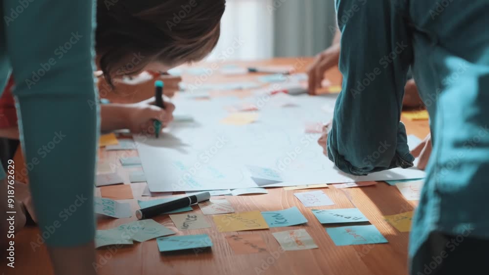 Close up of developer team using mind map to brainstorm idea. Top view ...