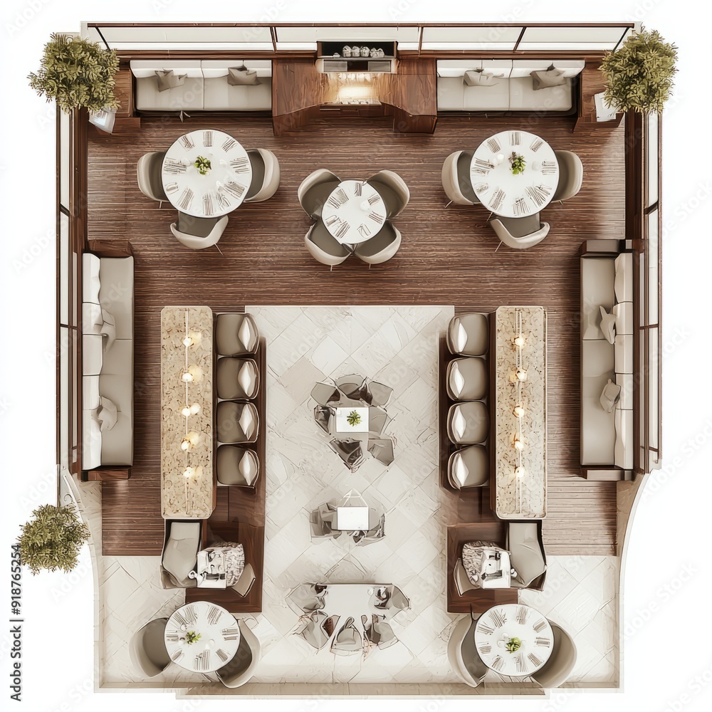 3D Render of an upscale fine dining restaurant with a spacious dining ...