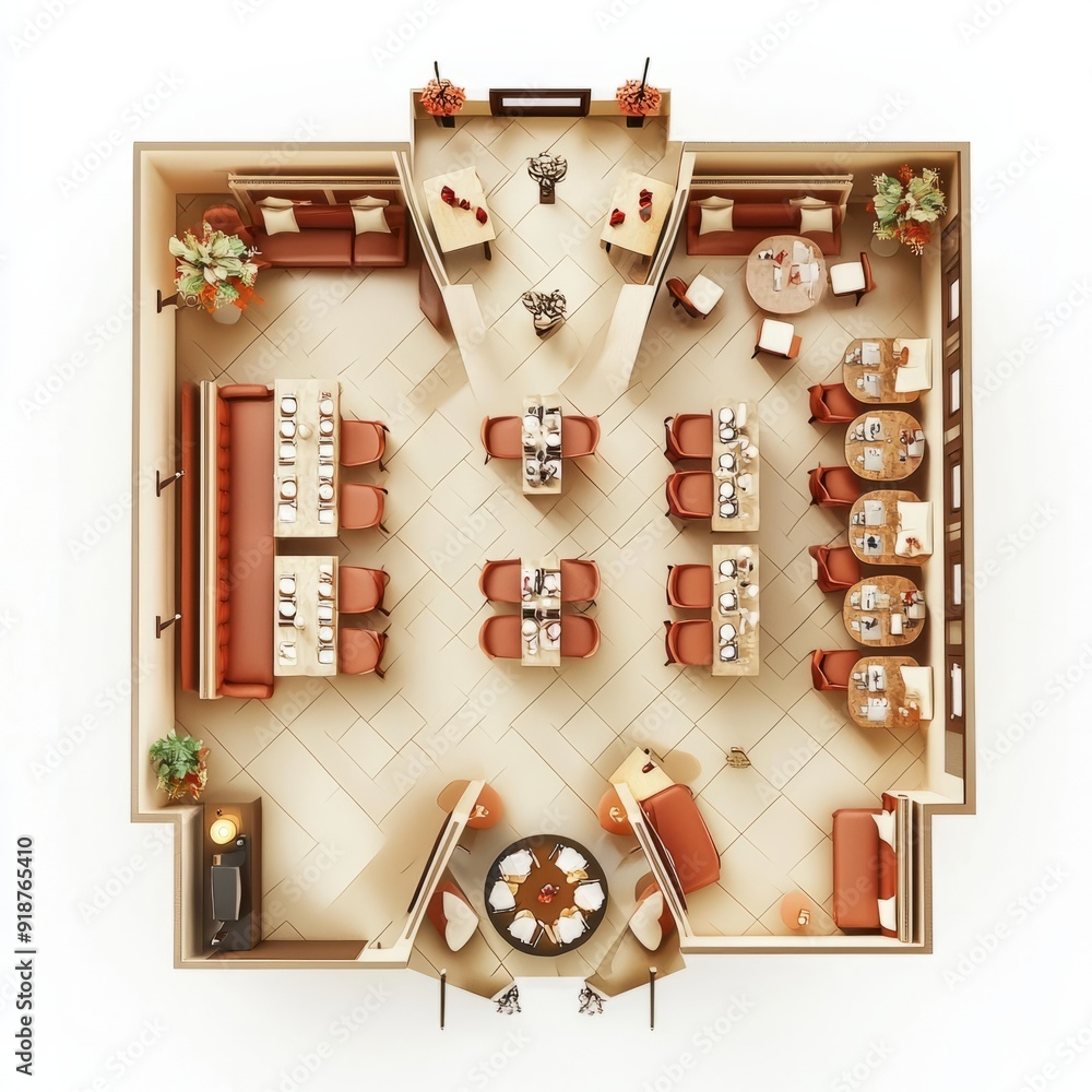 3D Render of an upscale fine dining restaurant with a spacious dining ...